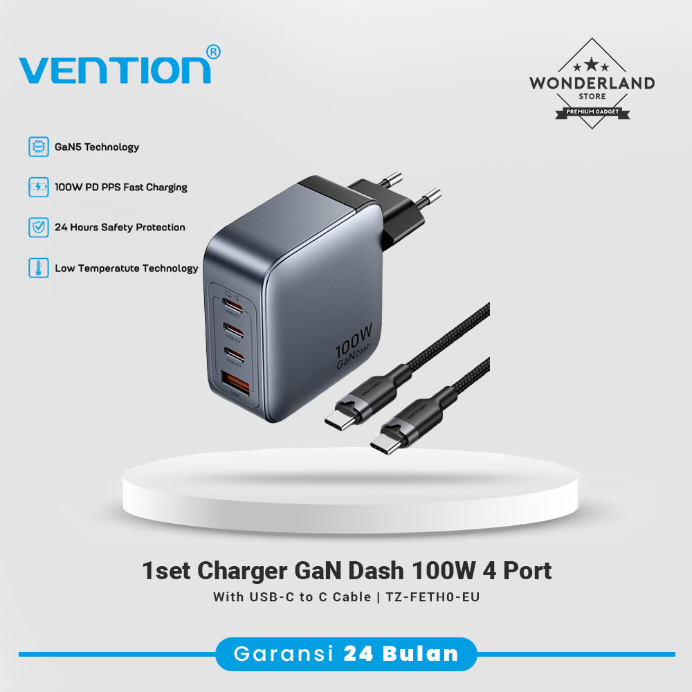 Vention Dash Series Charger 100W Gan 4 Port USB Type A/C 100W 30W with ...