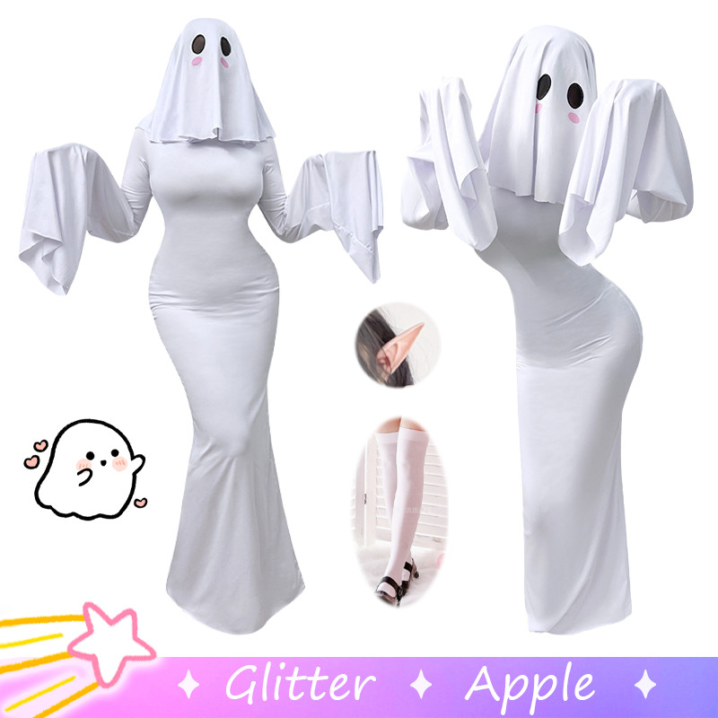 Cute Ghost Cosplay Costume Sexy Tight White Dress For Woman Adult ...