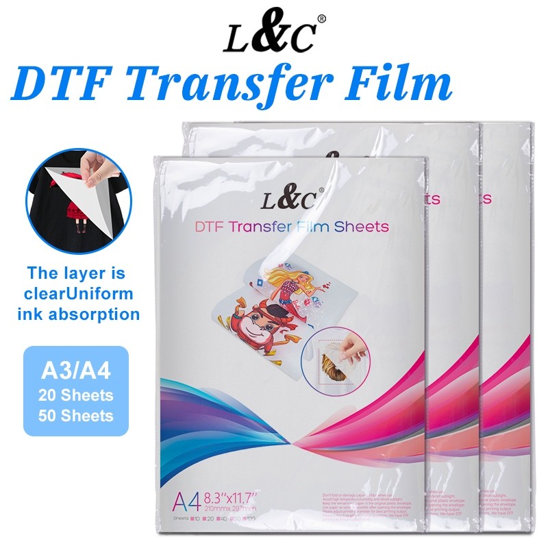 L&C DTF Transfer Film 50 Sheets 20 Sheets A4 & A3 Matte Premium PET ...