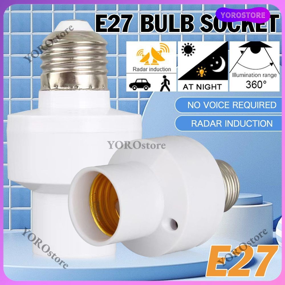 E27 Radar Sensor LED Bulb Socket Light Bulb Lamp Holder Auto On/Off Light Bulb Base Socket ...