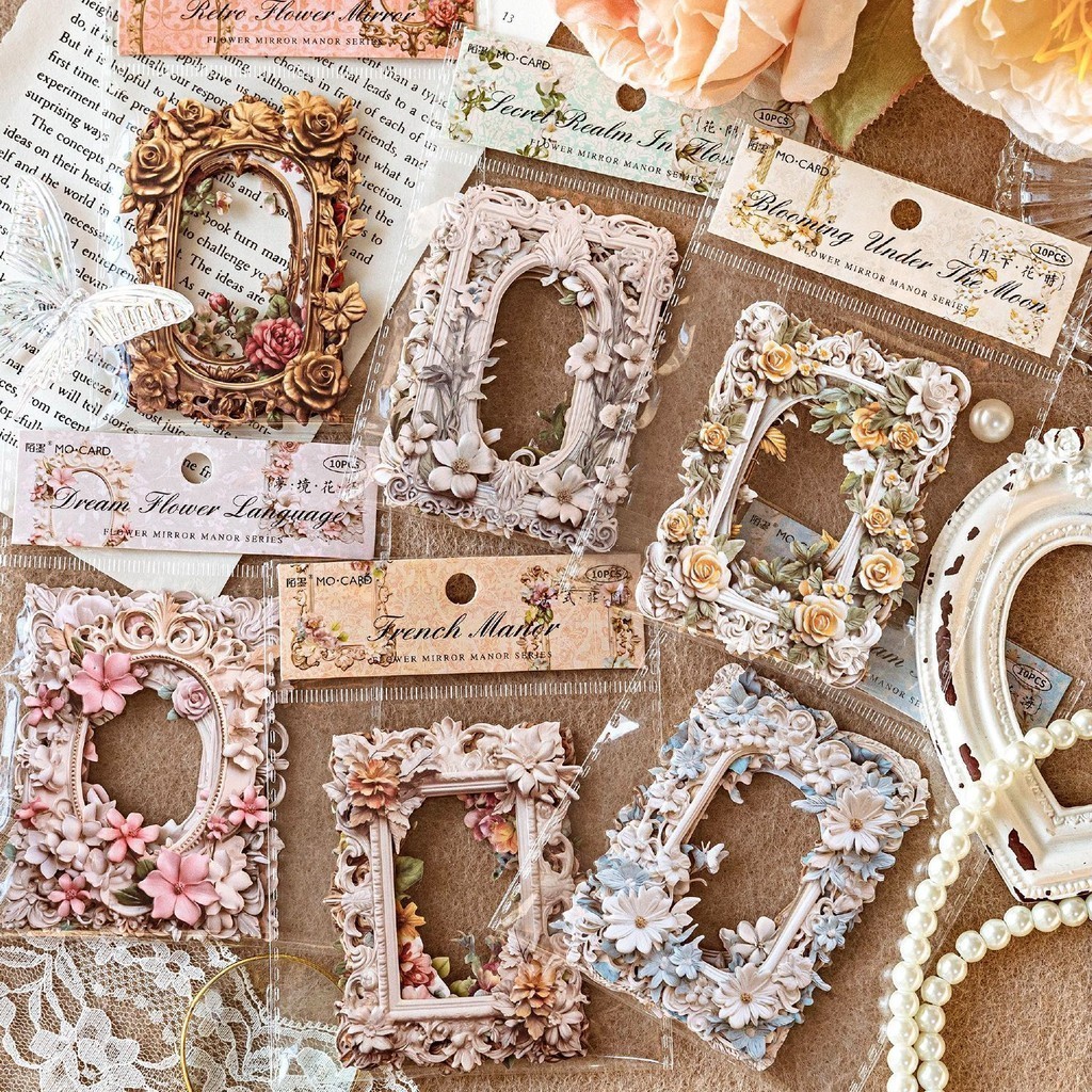 10 Pcs/pack Scrapbook Frames Vintage Hollow Craft Textured Paper Frames ...