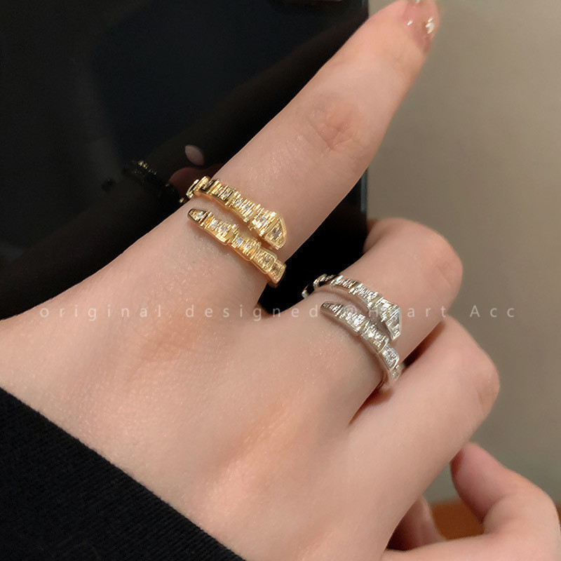 2024 Full Diamond Open Snake Ring Female Light Luxury Snake Bone Ring ...