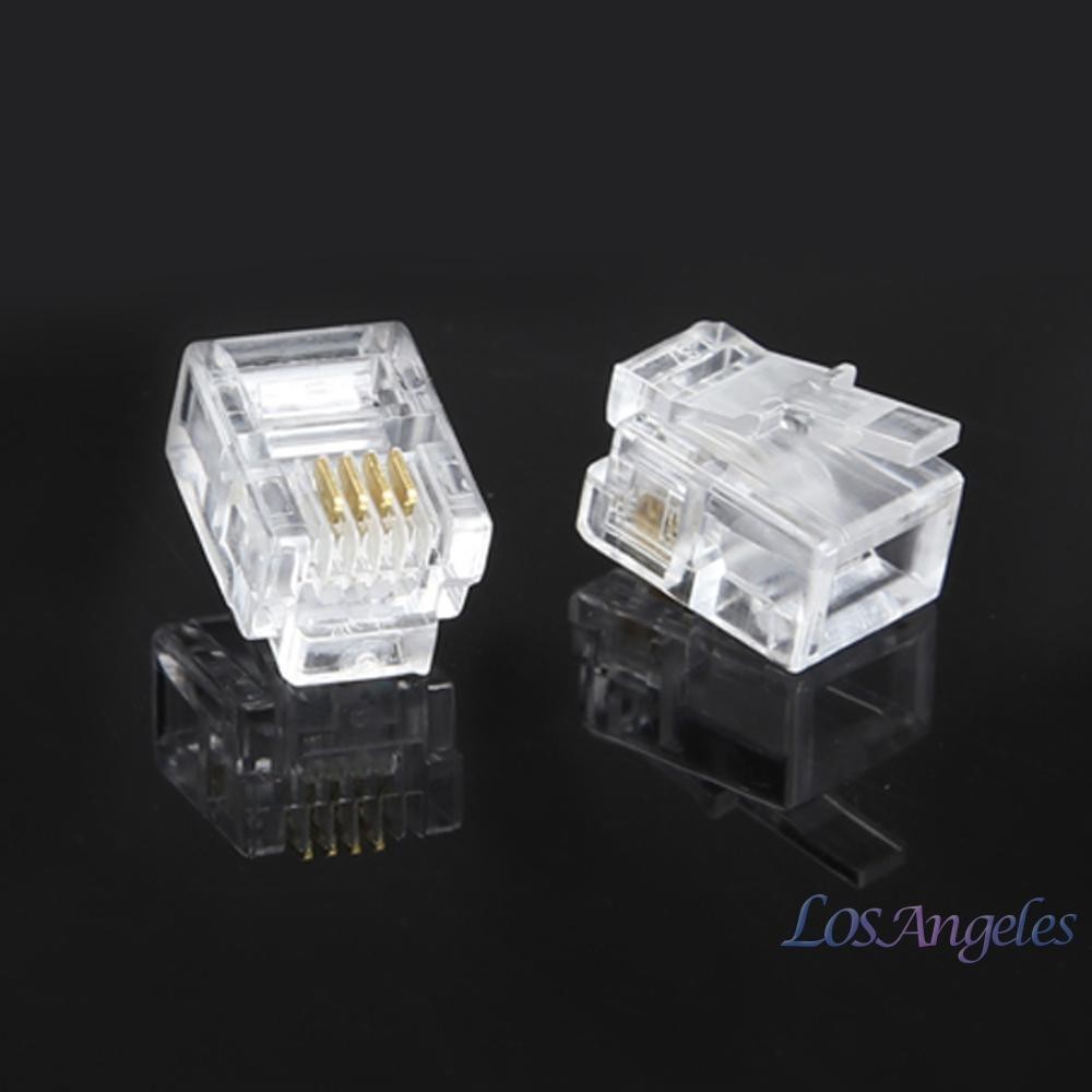 100X 4 Pin RJ11 RJ-11 6P4C Modular Telephone Phone Crystal Plug Connector WKP2 [LosAngeles.ph ...