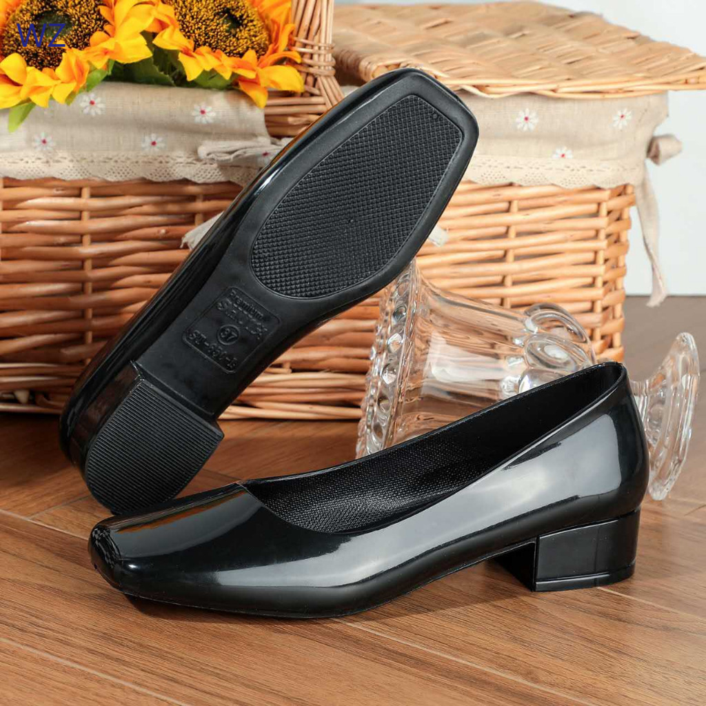 SHUTA Fashion Women Glossy Square Head School Office Work Black Shoes ...