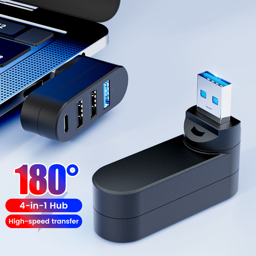 180° Rotatable 4 Ports USB 3.0 2.0 Hub Type C High Speed Data Transfer ...