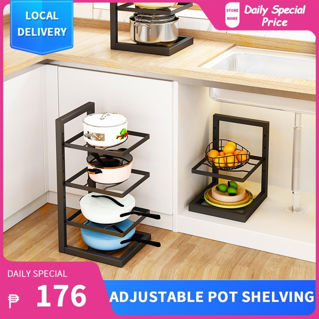 Kitchen Pot Shelf 2/3/4/5 Layers Adjustable Kitchenware Storage Rack ...