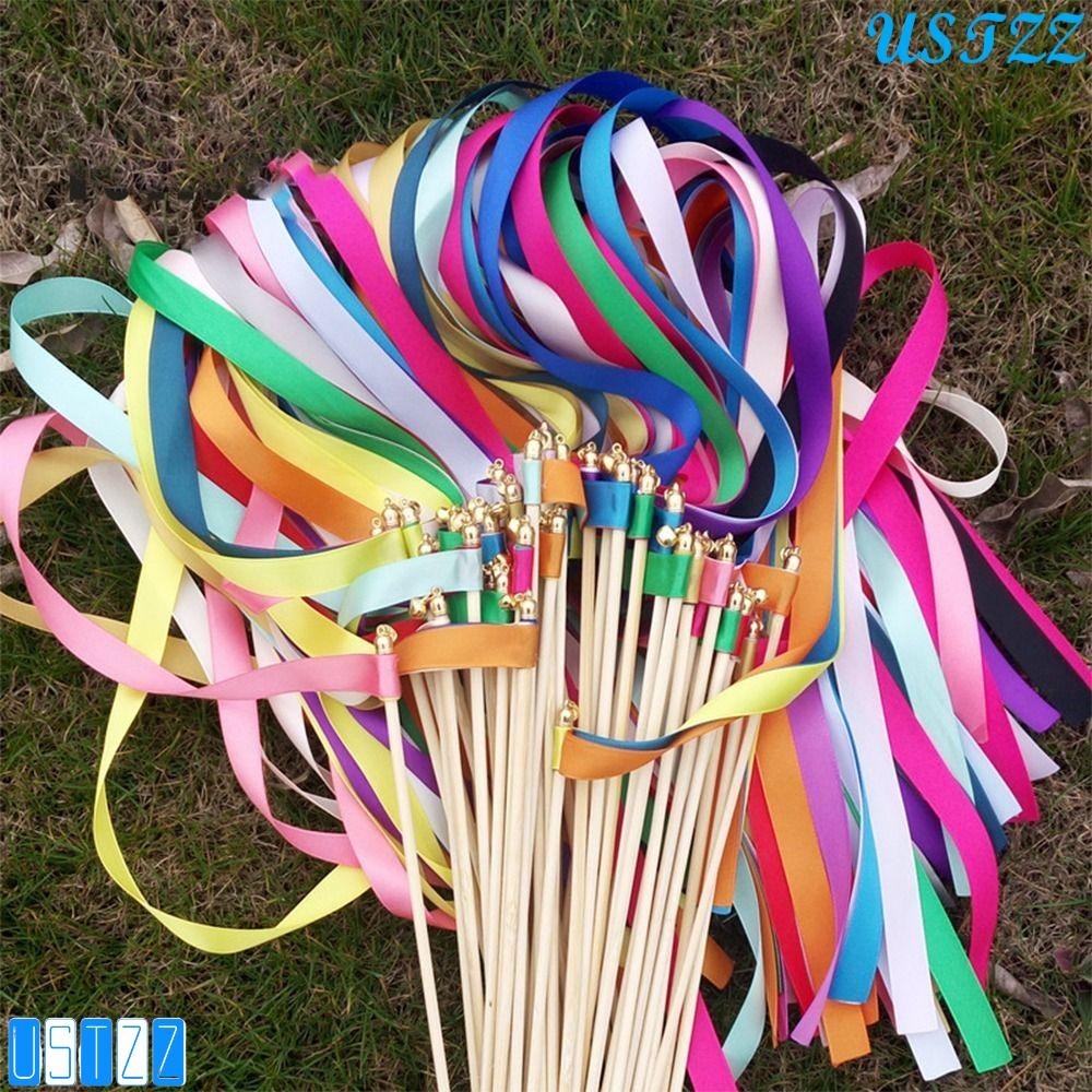 USTZZ Ribbon Stick With Gold Bells European Style Cheering Prop Wedding ...