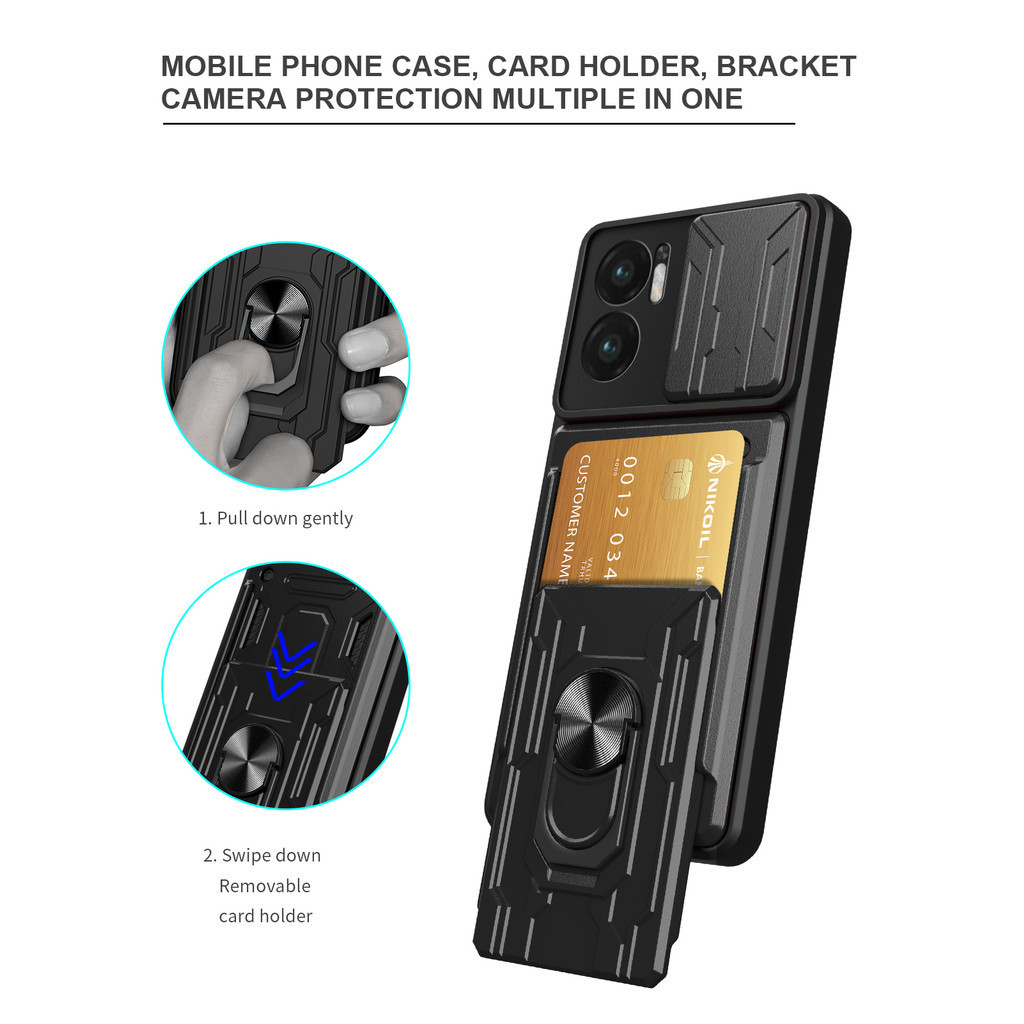 Ring Shockproof Wallet Case With Card Slot for Xiaomi Redmi 12 12C 13C ...