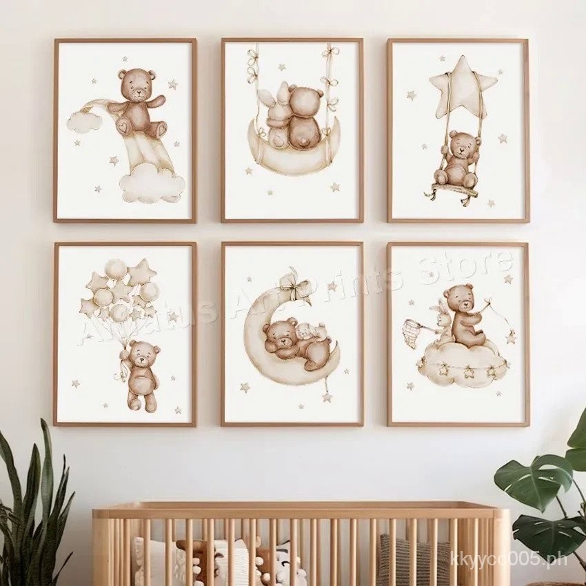 Kawaii Bear Rabbit Rainbow Moon Stars Cloud Swing Baby Kids Posters For ...