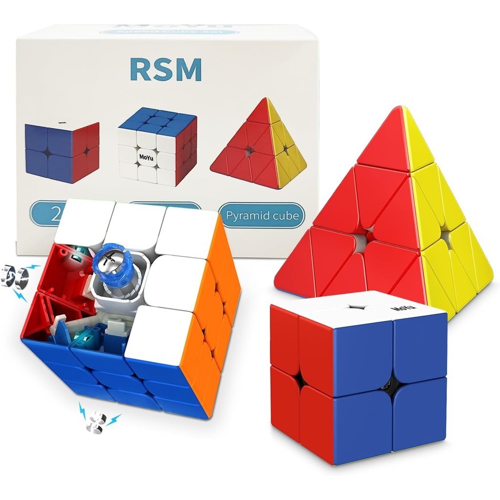 Speed Cube Set MOYU RS3M Version,3 Pack 2x2 3x3 Pyramid Magnetic Cube ...
