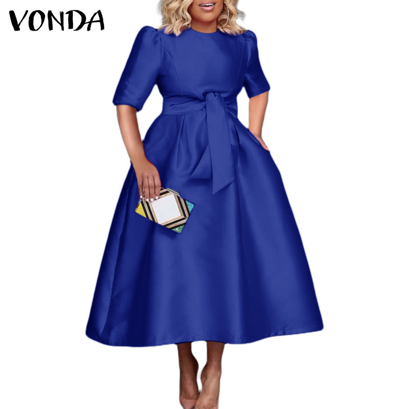 VONDA Women Vintage Daily Casual Printed Short Sleeve Round Neck ...