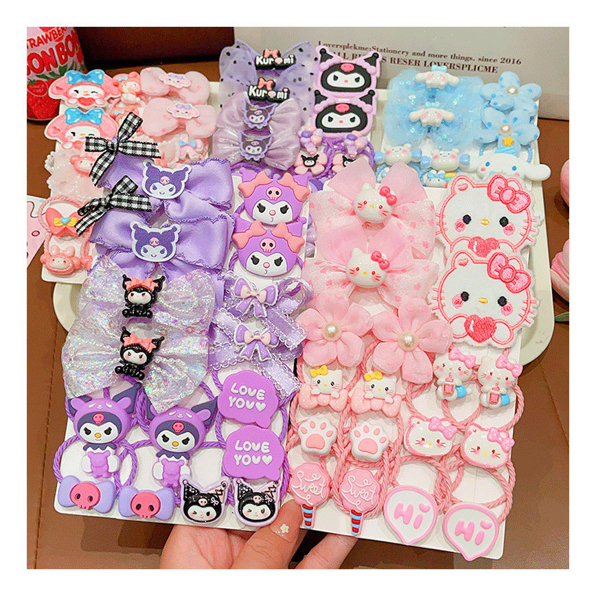 18pcs Set Kawaii Sanrio Hair Ties Anime Hair Ring Ornaments Cinnamoroll ...