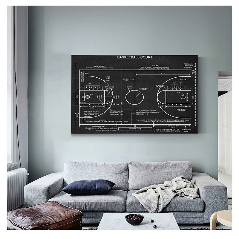 Art Prints , Sports Basketball Canvas Painting Retro Wall Picture Boys ...