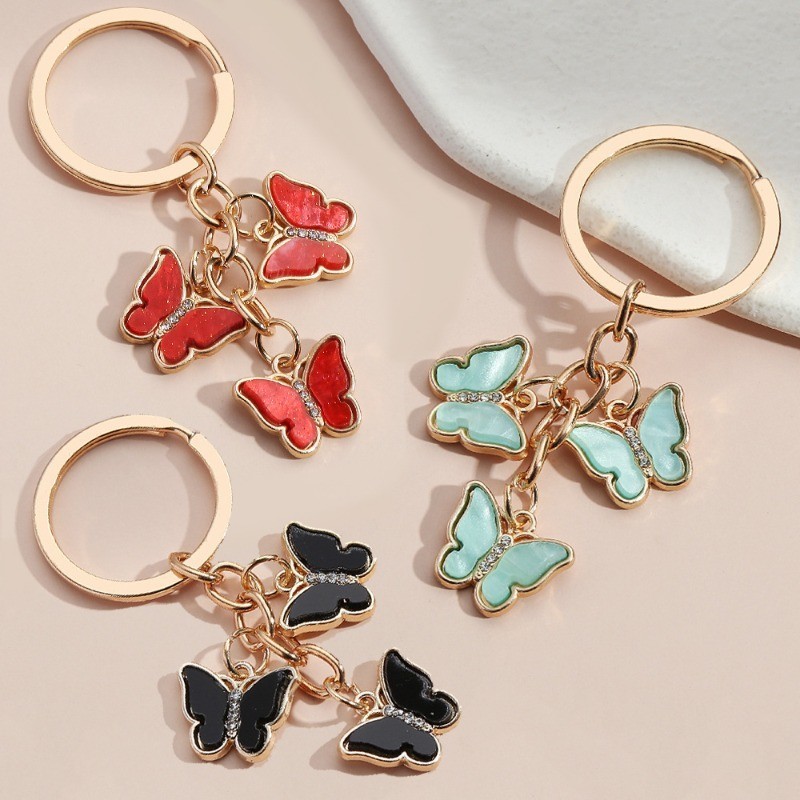 Exquisite Rhinestone Butterfly Keychain Cute Enamel Butterflies Insects ...