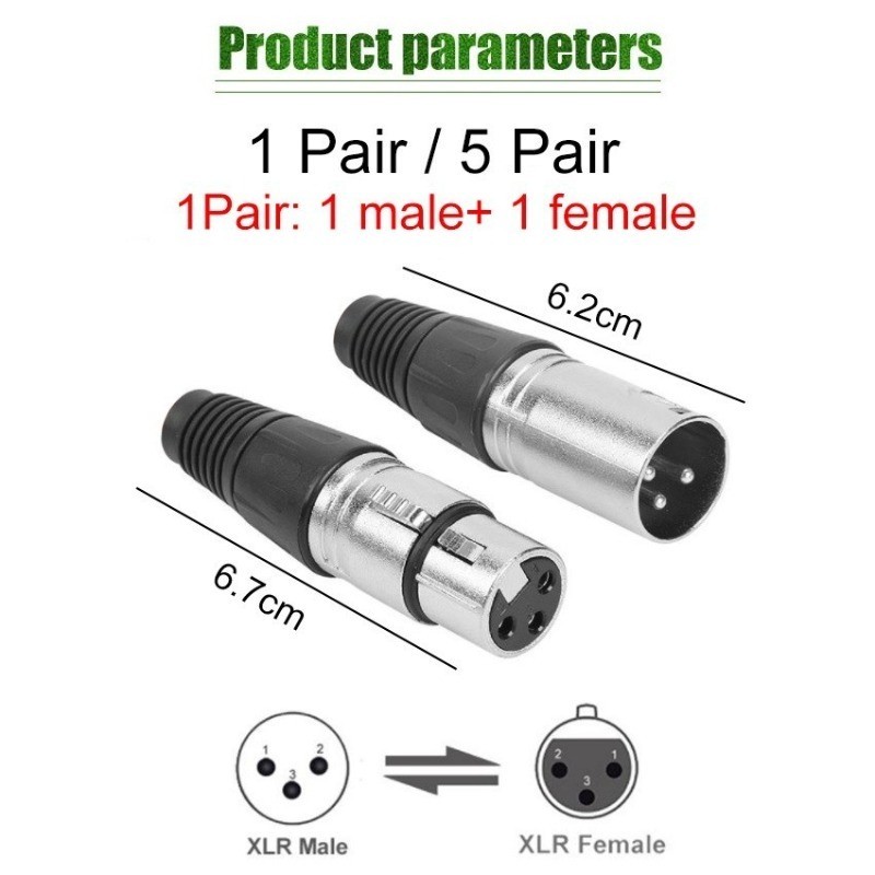 10Pcs 3 Pin XLR Solder Type Connector 5 Male + 5 Female Plug Cable ...