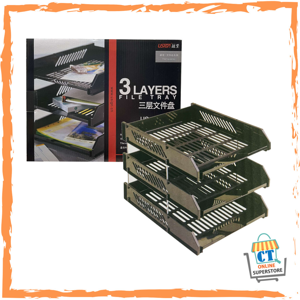 USIGN US-10431 3-Layer Plastic File Trays A4 Size - Desk Tray | Shopee ...