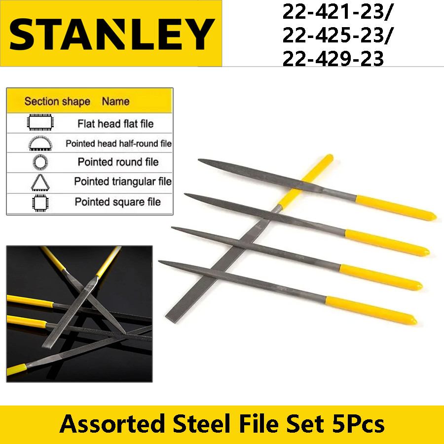 STANLEY Assorted Steel File Set 5Pcs Metal Triangle Semicircular Mini ...
