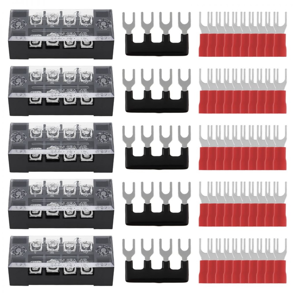 60 pcs 600V 15A 4 Position Double Row Screw Terminal Block Strips and ...