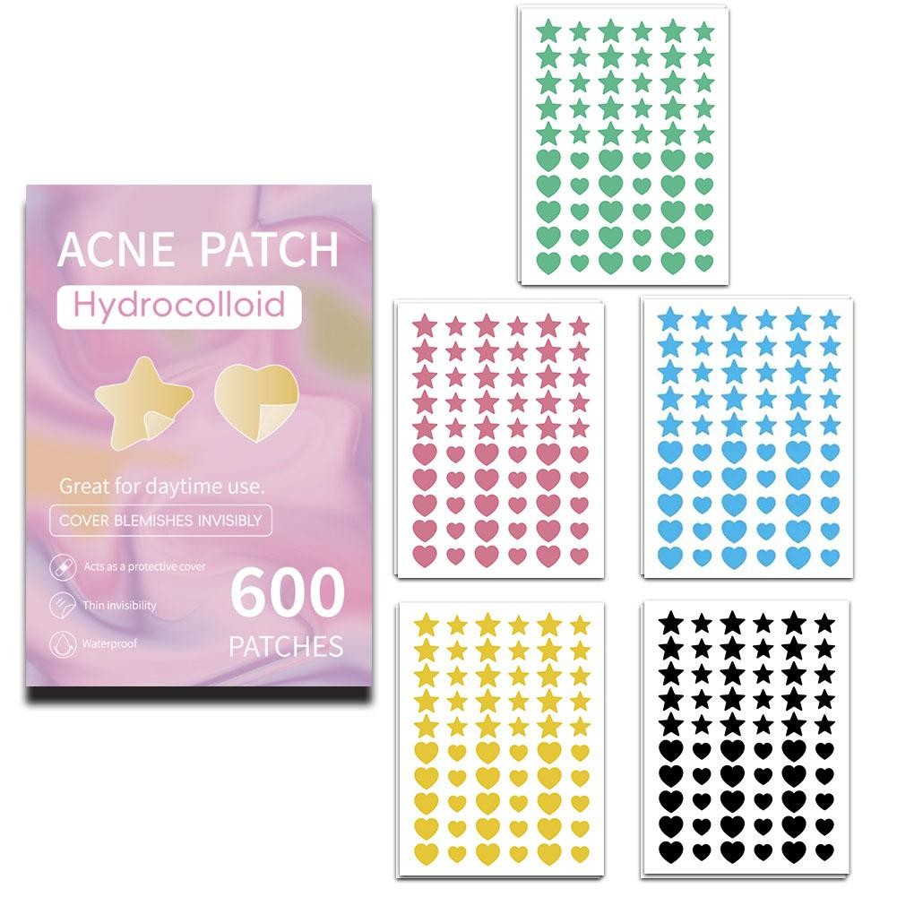 600pcs Acne Patch Hydrocolloid Colorful Star Heart Acne Pimples Care ...