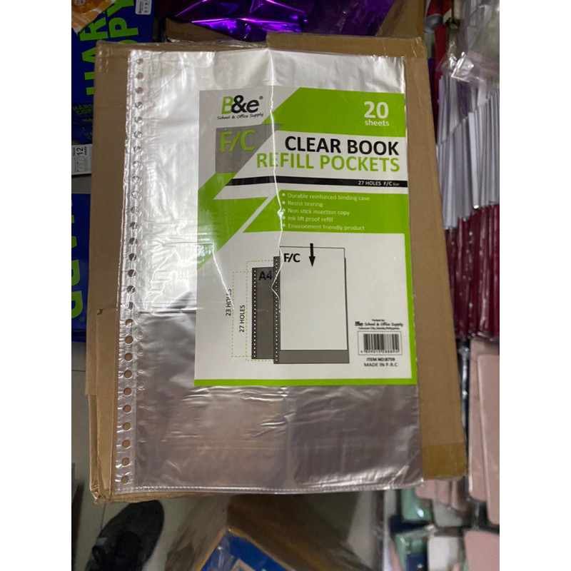 CLEAR BOOK REFILL POCKETS 20 SHEETS SIZE :LONG(FC) | Shopee Philippines