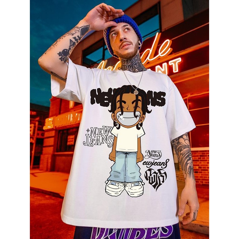 M-5XL Summer American Style Men's Trendy Short Sleeve T-shirt Rap Print ...