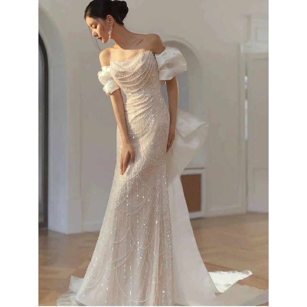 Senior Heavy Industry Thin and Glittering Light Wedding Dress2024New ...