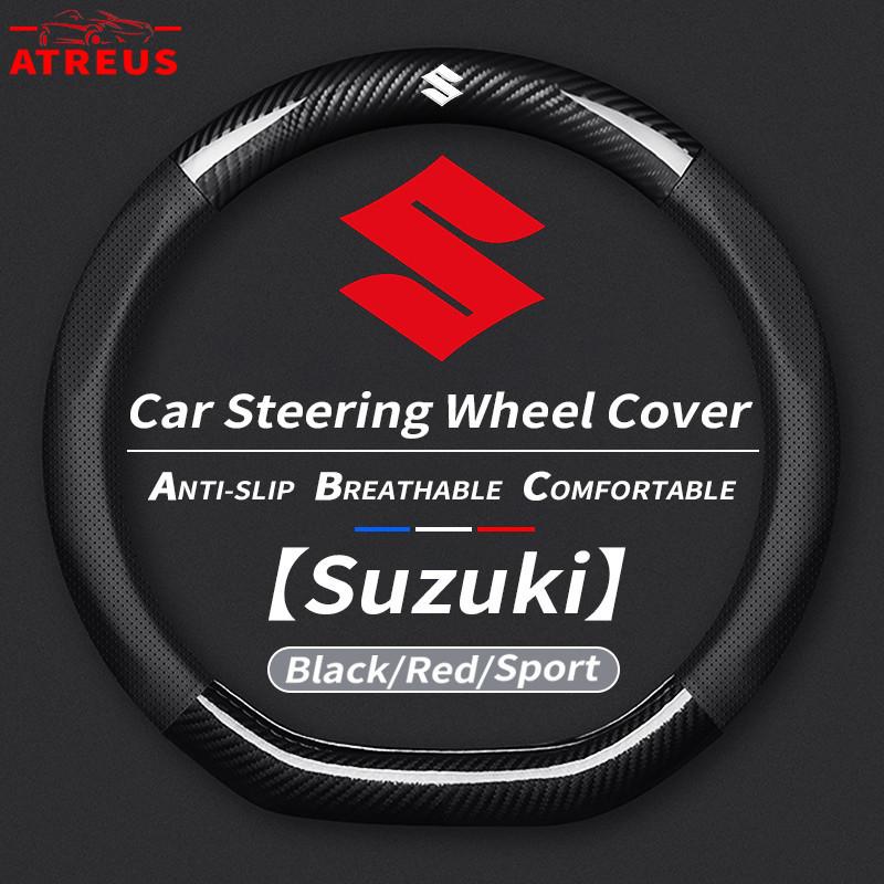 Suzuki Carbon Fiber Leather Steering Wheel Cover Anti-slip Breathable ...