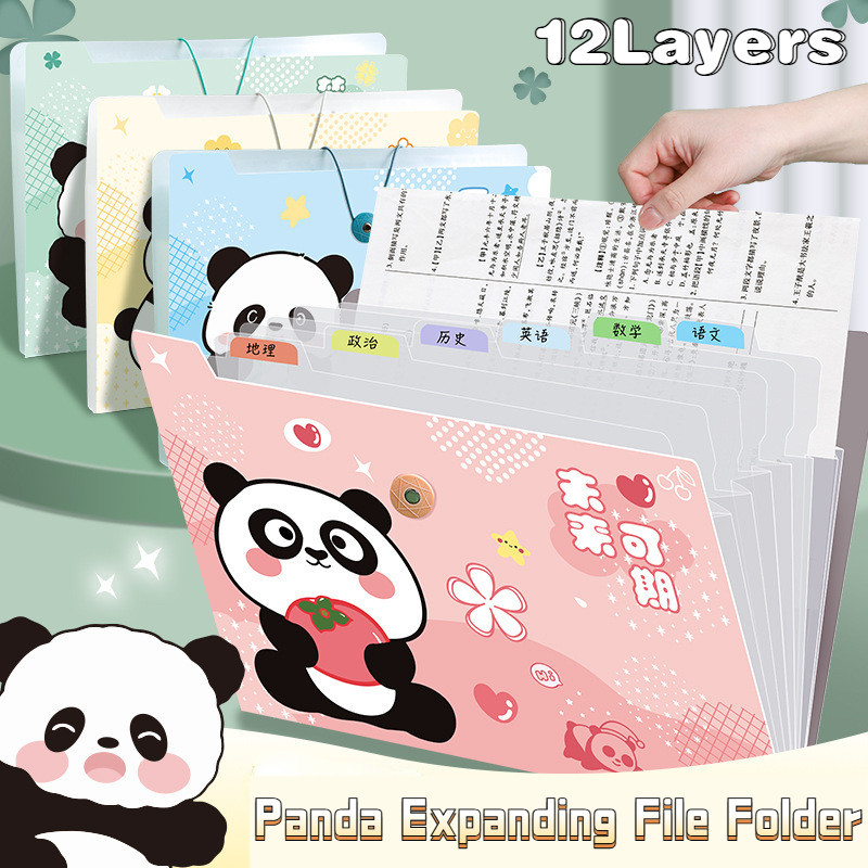 A4 Panda Expanding File Folder with Buckle 12 Layers Large Capacity ...