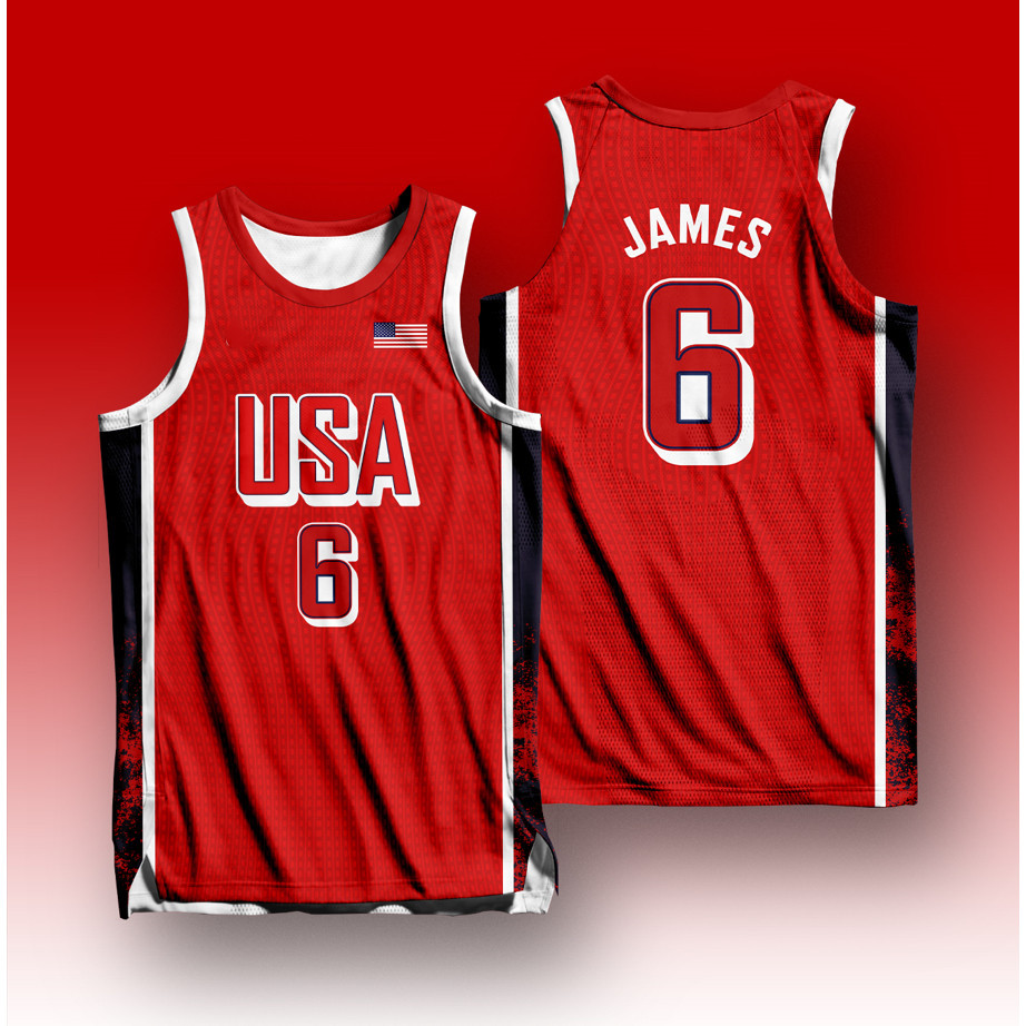2024! USA LEBRON JAMES #6 RED & BLUE JERSEY | EMPHIRE SPORTSWEAR ...
