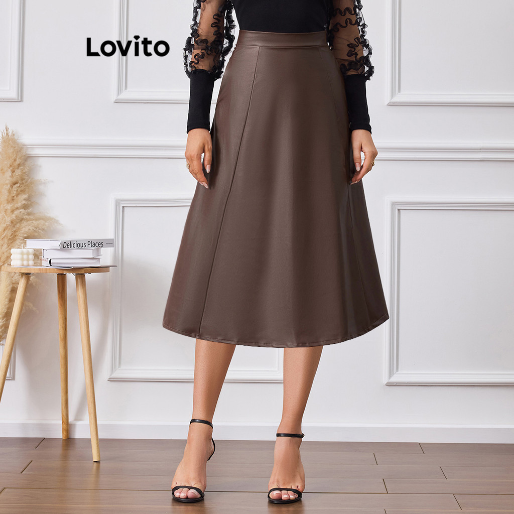Lovito Women Elegant Plain Structure Line Skirt LBL12220 | Shopee ...