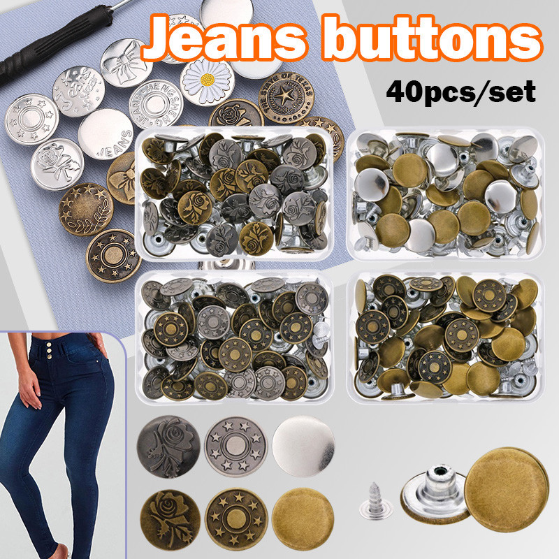 40PCS Button Pin for Jeans, Perfect Fit Adjustable Replacement Jean ...