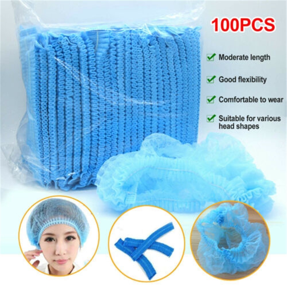 100pcs Disposable Non-woven Caps Hair Head Cover Cap Net Non Woven Cap ...