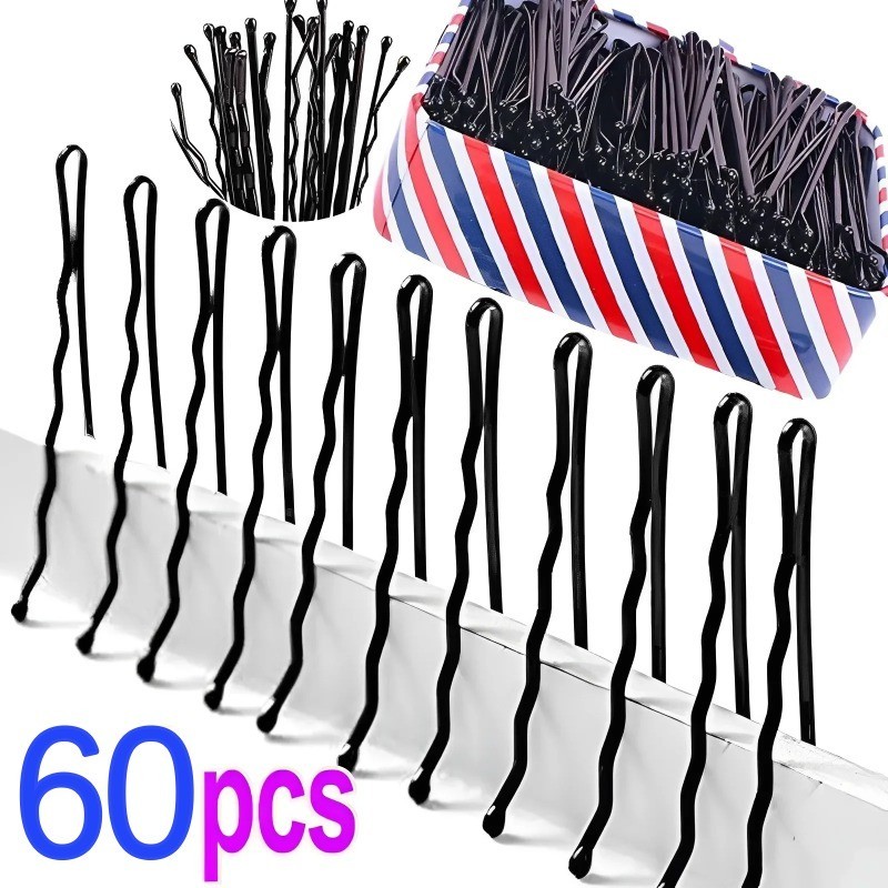 60Pcs/Pack Black Invisible Bobby Hair Pins/Lady Wave Curly Hairstyle ...