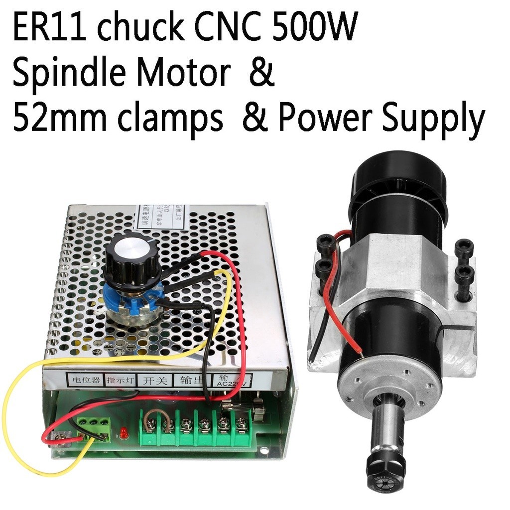 RR+√500W Spindle Motor ER11 Chuck CNC + 52mm Clamps + Power Supply ...