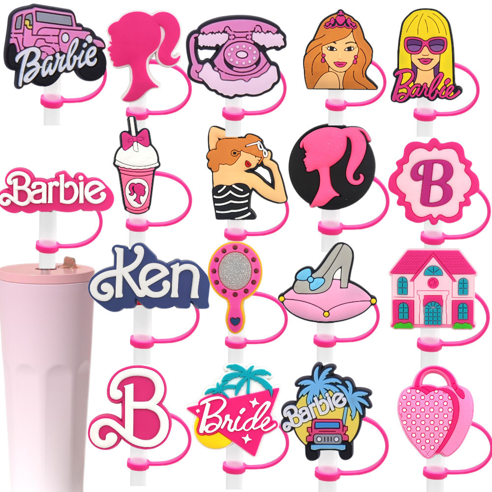 Cute Barbie Doll Straw Cover Cap Cartoon 10MM Drink Straw Plug Reusable ...
