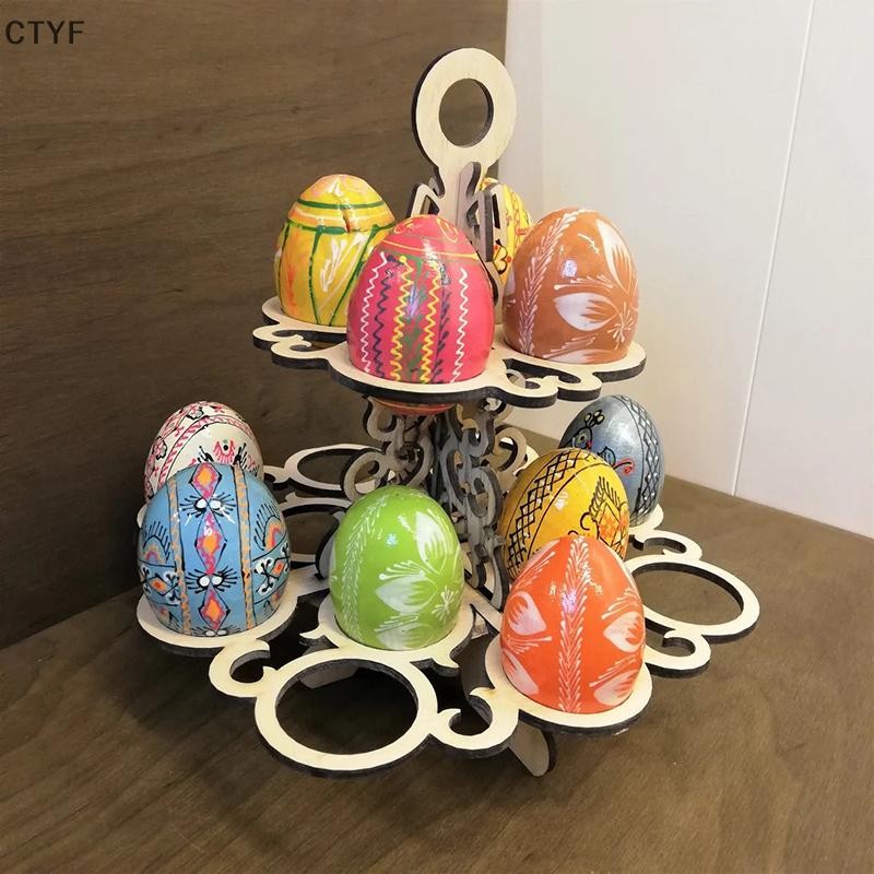 CTYF Easter Eggs Stand Display Shelf Organizer Wooden Holder 2 Tier ...