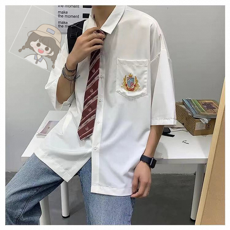 Summer DK uniform men's short-sleeved shirt loose men's and women's jk ...