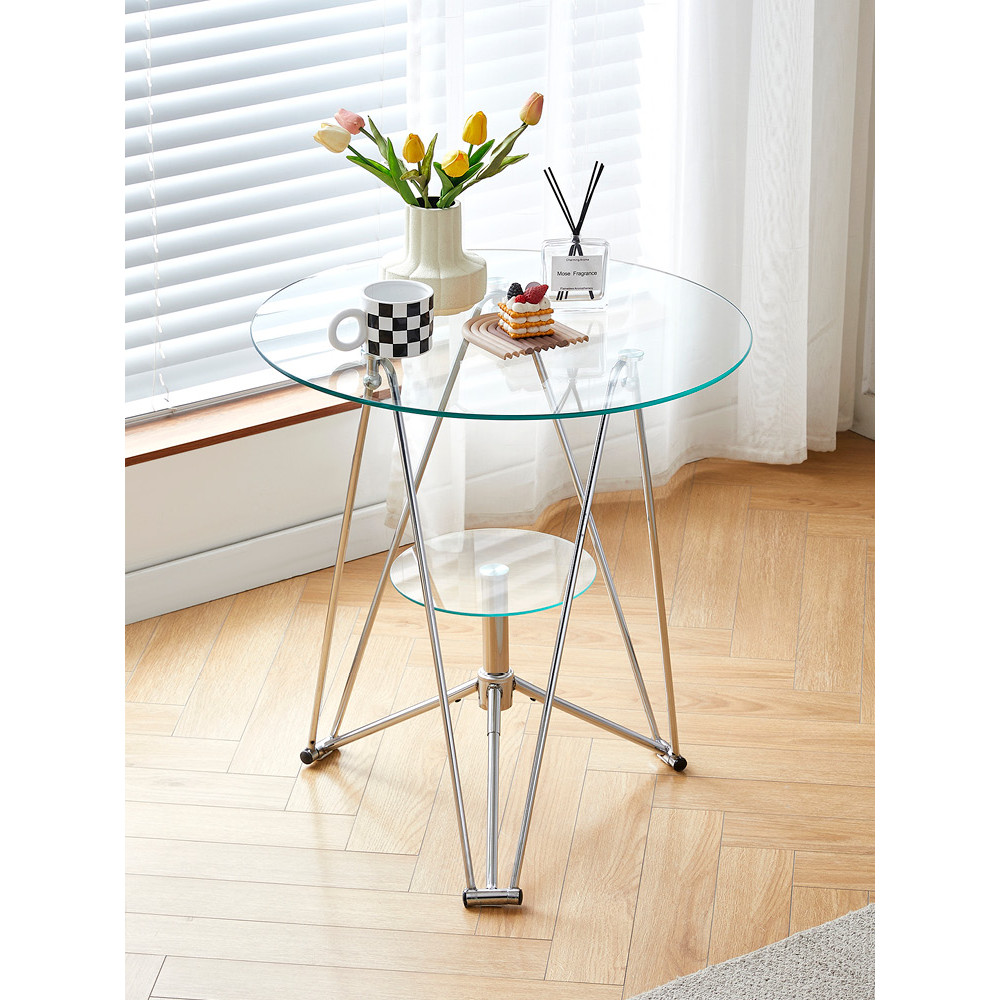 Casual Balcony Tempered Glass Table Round Small Dining Table Meeting ...