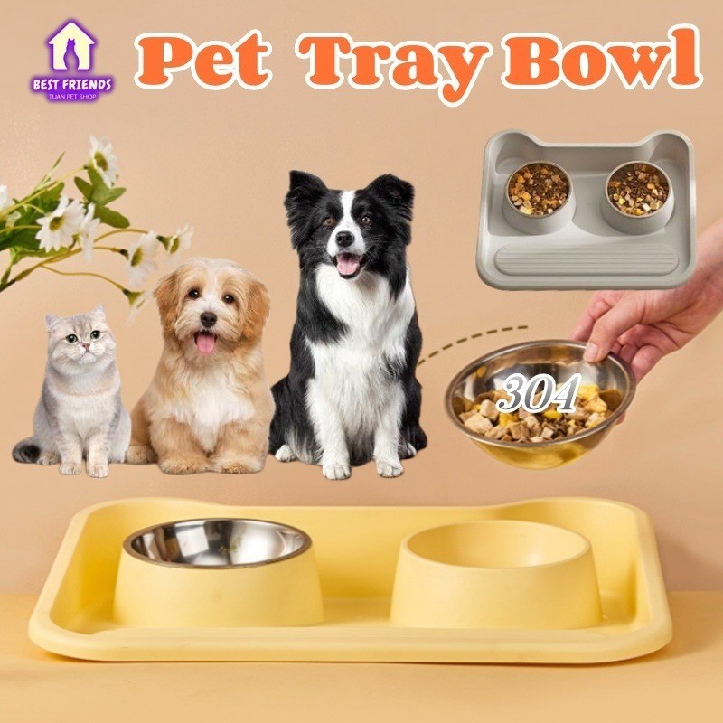 Pet Feeding Tray Stainless Steel Bowl Anti-splash Cat Dog Food Double ...
