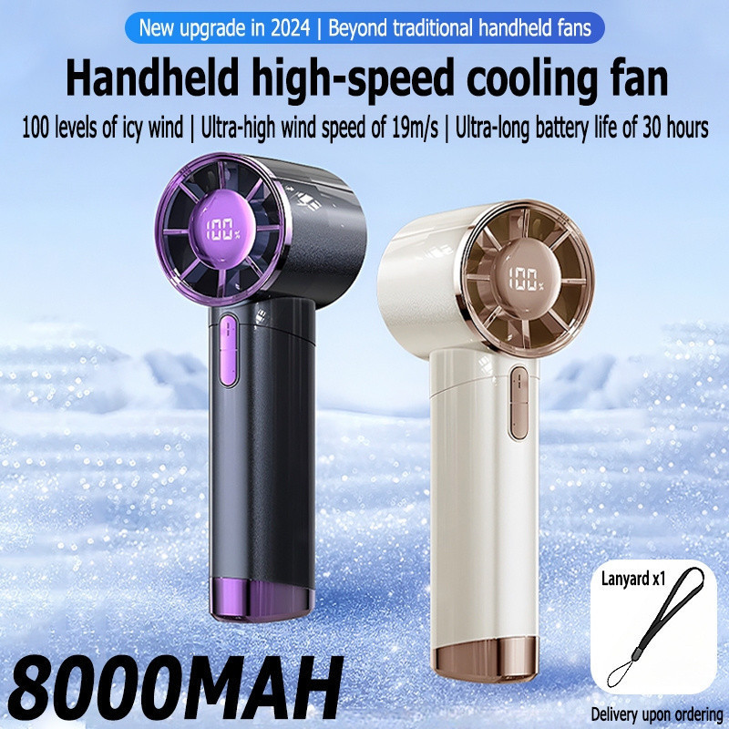 8000MAH Bladeless Handheld Portable Rechargeable Fan High Speed Turbo ...