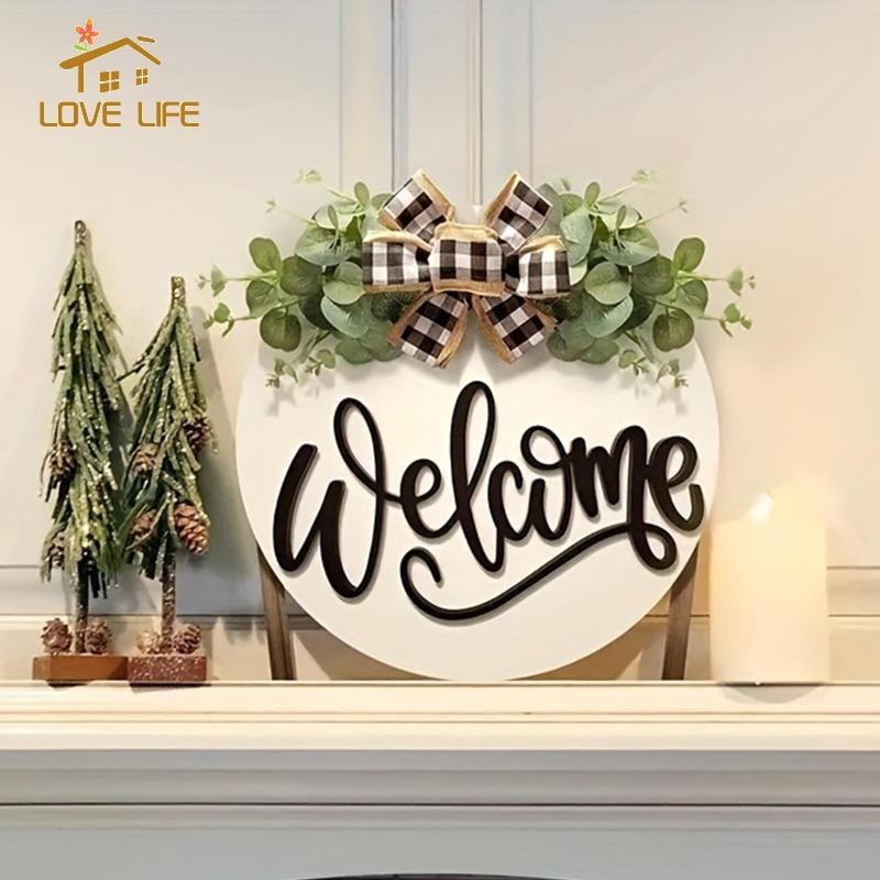 [Whfashion] Welcome Wooden Hanging Art Decoration Wreath 30cm Front ...