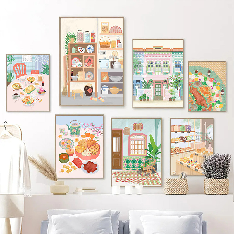 Cartoon Food Restaurant Decorative Wall Art Bright Poster Food Dining ...