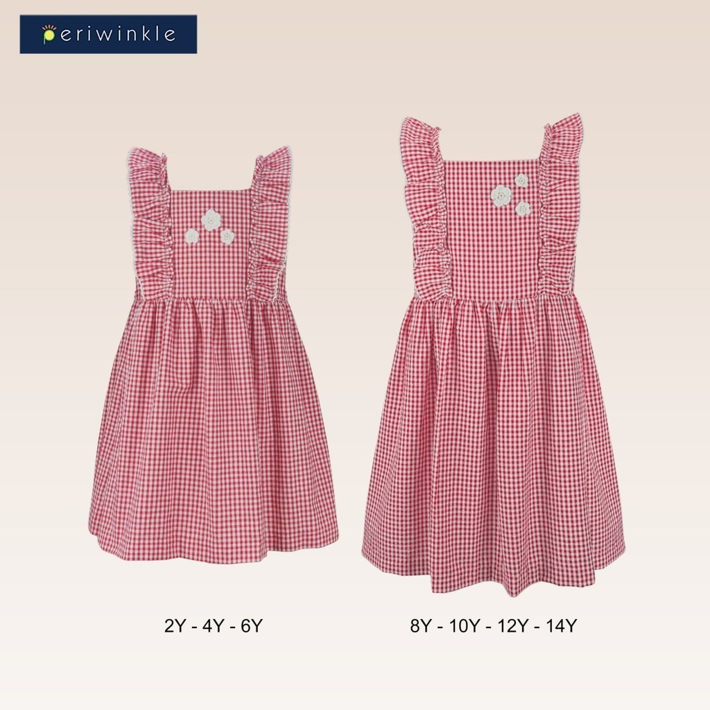 Periwinkle Girls Lara Red Checkered Pinafore Dress with decorative ...