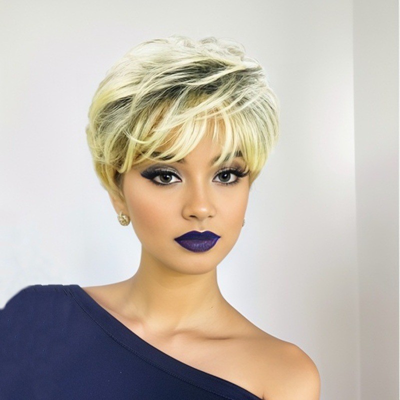 Wig Women's Gradient Slanted Bangs Short Hair Cover | Shopee Philippines