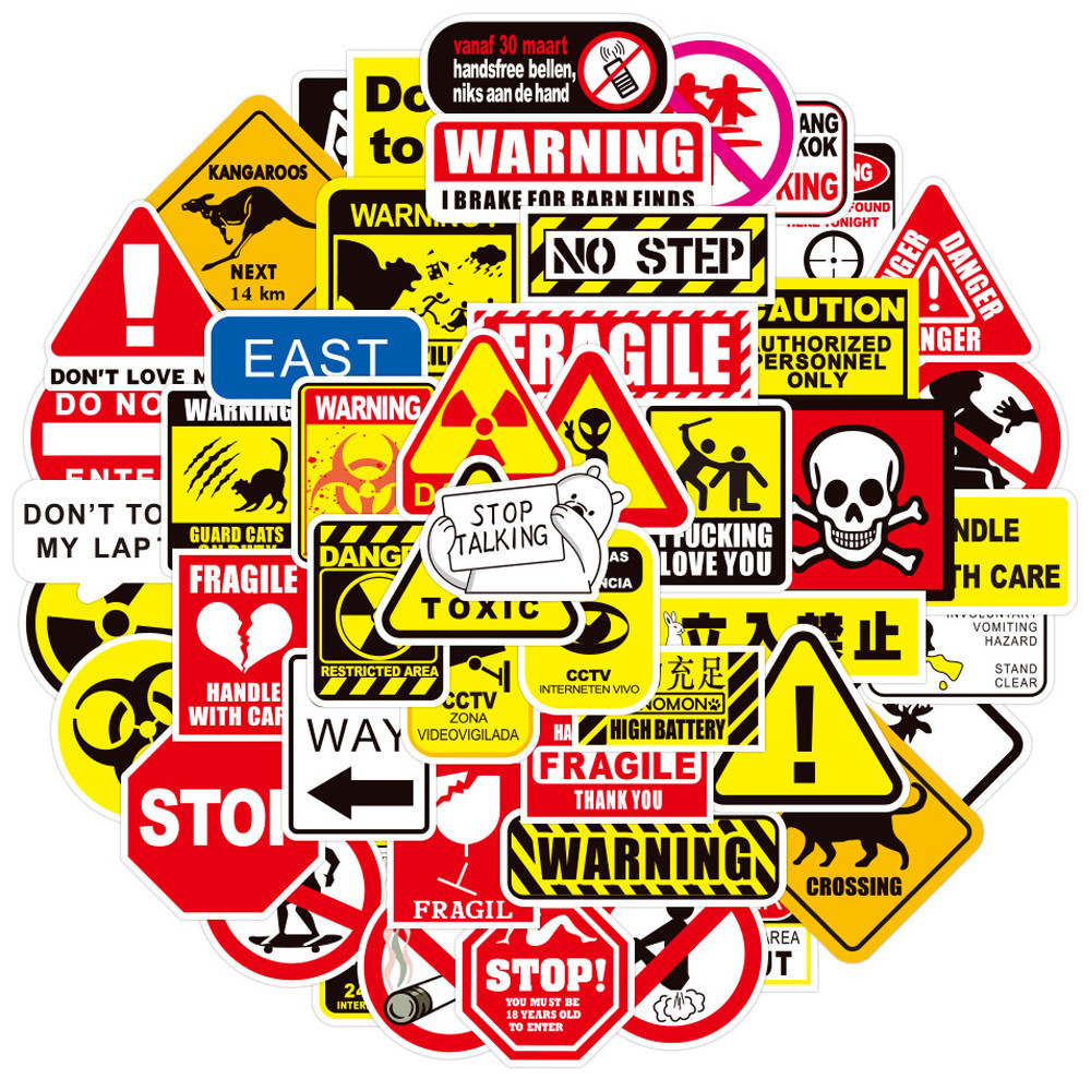 Y&P| Warning Sign Stickers Set Cartoon Graffiti Waterproof Decals Pack ...