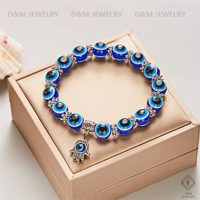 Evil Eye Blue Hand of Fatima Turkish Lucky Evil Eye Charm Bracelet for ...