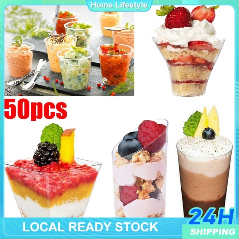 50PCS Mousse Cups Dessert Cups,Clear Square Pudding Dessert Cups,Fruit ...