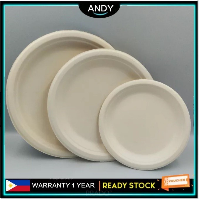(3 sizes) 50pcs Sugarcane Bagasse Paper Plate biodegradable | Shopee ...
