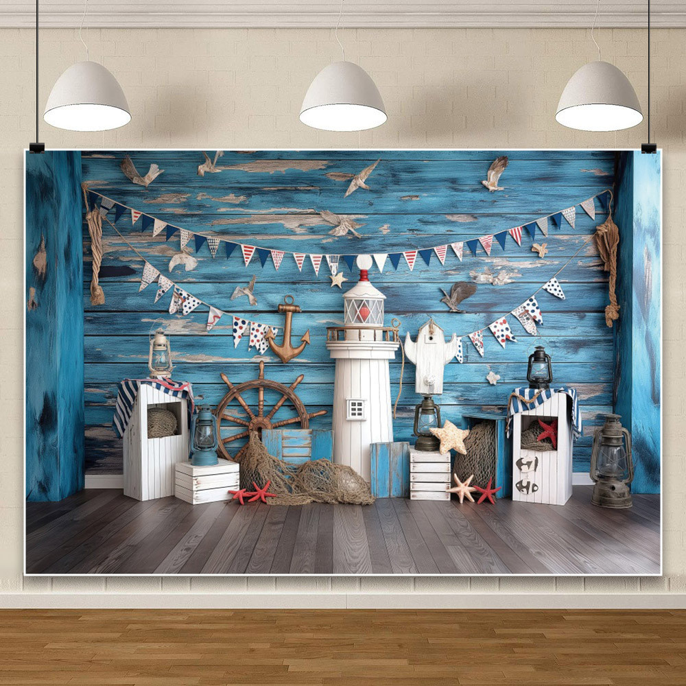 Sea Theme Nautical Rudder Starfish Backdrop Wooden Splint Board Sailor ...