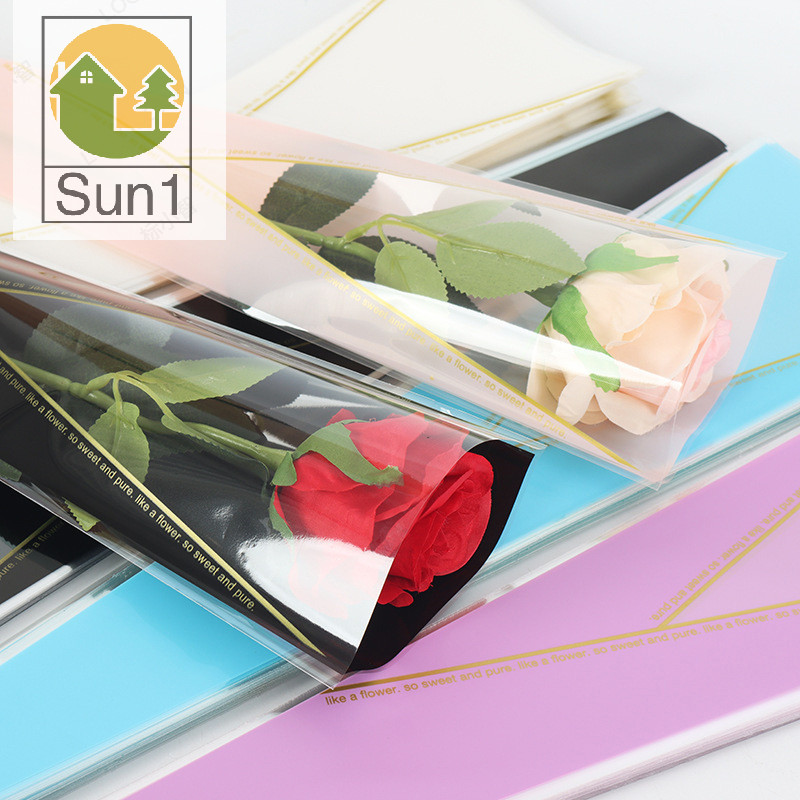 Sun1> 50pcs Single Rose Sleeves Flower Wrapping Bag Bouquet Packaging ...